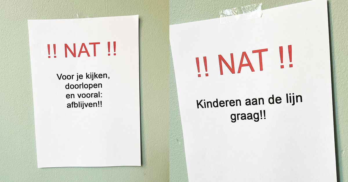 Schilders hebben de gang van deze flat geverfd en zijn helemaal ...